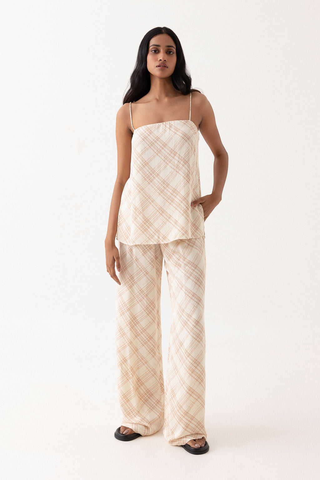 Murcia Pants - Almond Checks – Summer Away